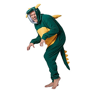 Laahoem Animal Dragon Pajamas Unisex Adult Hooded Men Women Jumpsuit Costume Cosplay Sleepwear Dark Green XL