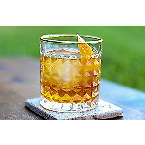 Amehla Co. Gold Rimmed Whiskey Rocks Cocktail Glass Set | the Perfect Glass Set for Scotch, Bourbon, Old Fashioned Cocktails