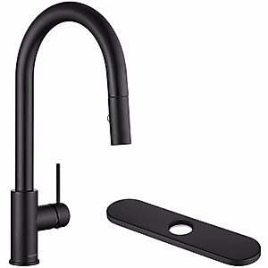 AguaStella AS60MB Matte Black Pull Down Kitchen Faucet and ASD52MB Matte Black Deck Plate Combination