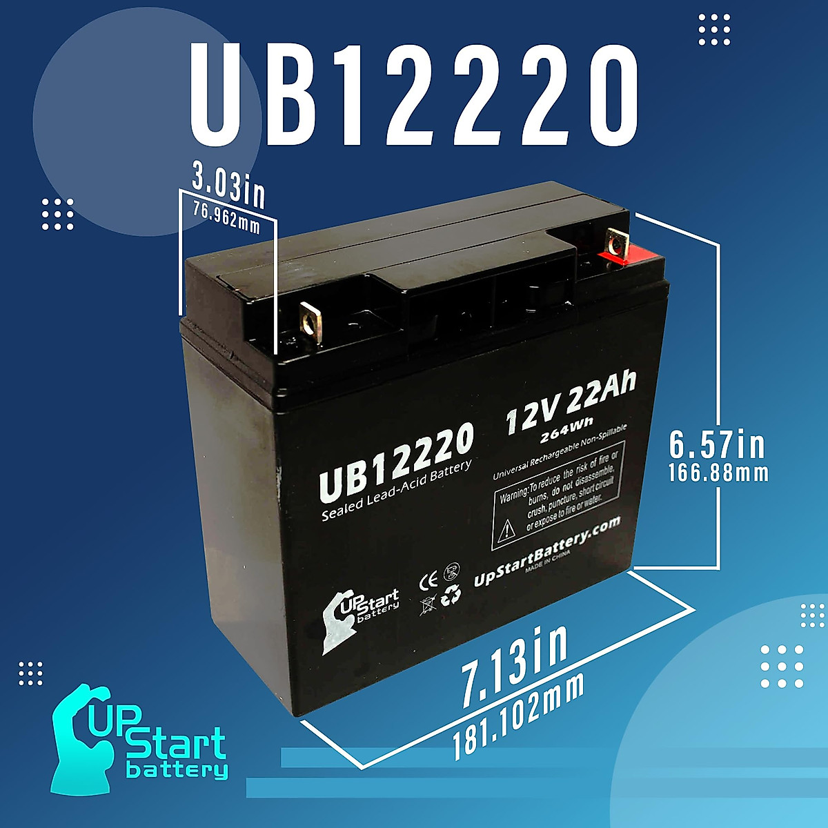 Replacement for SEALAKE FM12170 Battery - Replacement UB12220 Universal Sealed Lead Acid Battery (12V, 22Ah, 22000mAh, T4 Terminal, AGM, SLA)