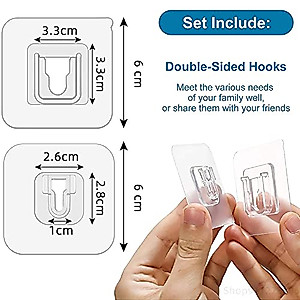 vilihkc 40pcs(20set) Double-Sided Self-Adhesive Wall Hooks Heavy Duty Hooks Multi-Purpose Transparent Adhesive Hooks for Bathroom and Kitchen, Waterproof and Oil-Proof 13.2lb/6kg(Max)
