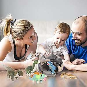 Muiteiur Dinosaur House with 6 Plush Dinosaurs Stuffed Animal Great Set Toy Childrens Day Gift for Boys and Girls, 7.8 inch