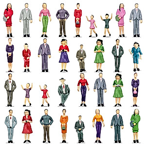 XIPEGPA People Figurines Mini Trains Architectural 1:25 Scale People Painted Figures Plastic People Small Dollhouse People Standing and Seat for Miniature Scenes