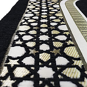 Modefa Turkish Islamic Prayer Mat - Thin Woven Chenille Praying Rug Carpet for Men and Women - Traditional Muslim Janamaz Sajada - Ramadan or Eid Gift - with Kufi Cap & Beads - Selcuk Star (Black)