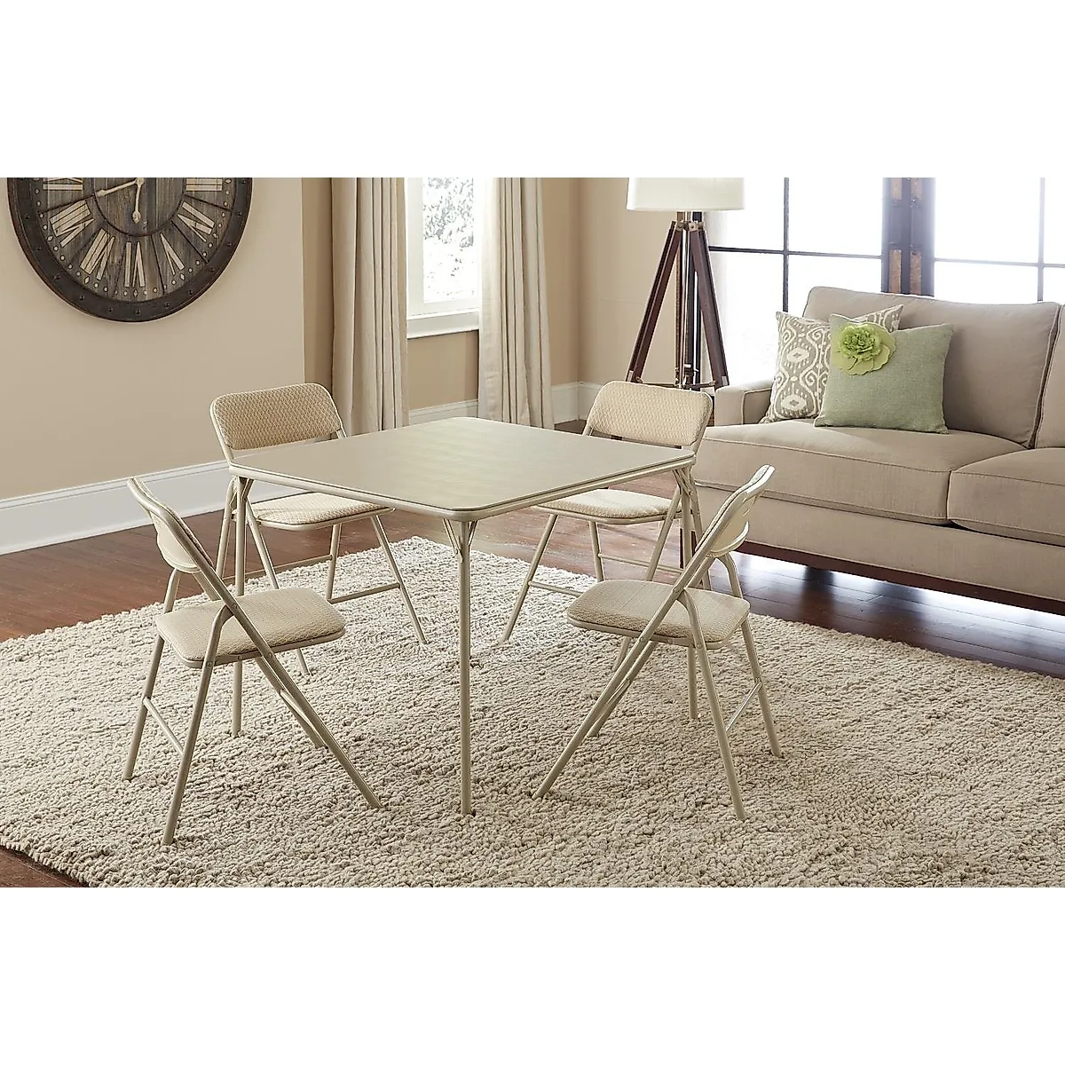 Ameriwood Home Cosco 5-Piece Folding Table and Chair Set, Tan