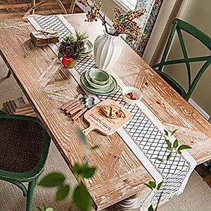 Table Runner, Boho Table Runner Cotton Linen Table Decorations, Farmhouse Table Runners with Tassels for Bohemian Wedding Bridal Shower Rustic Home Dining Table Decor (Grid-Black, 12x72)