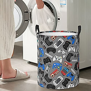 Gbuzozie Video Game Controller Grey Background Laundry Hamper Storage Basket Toys Clothes Organizer Bin For Home Bathroom Bedroom Dorm Nursery, 62l