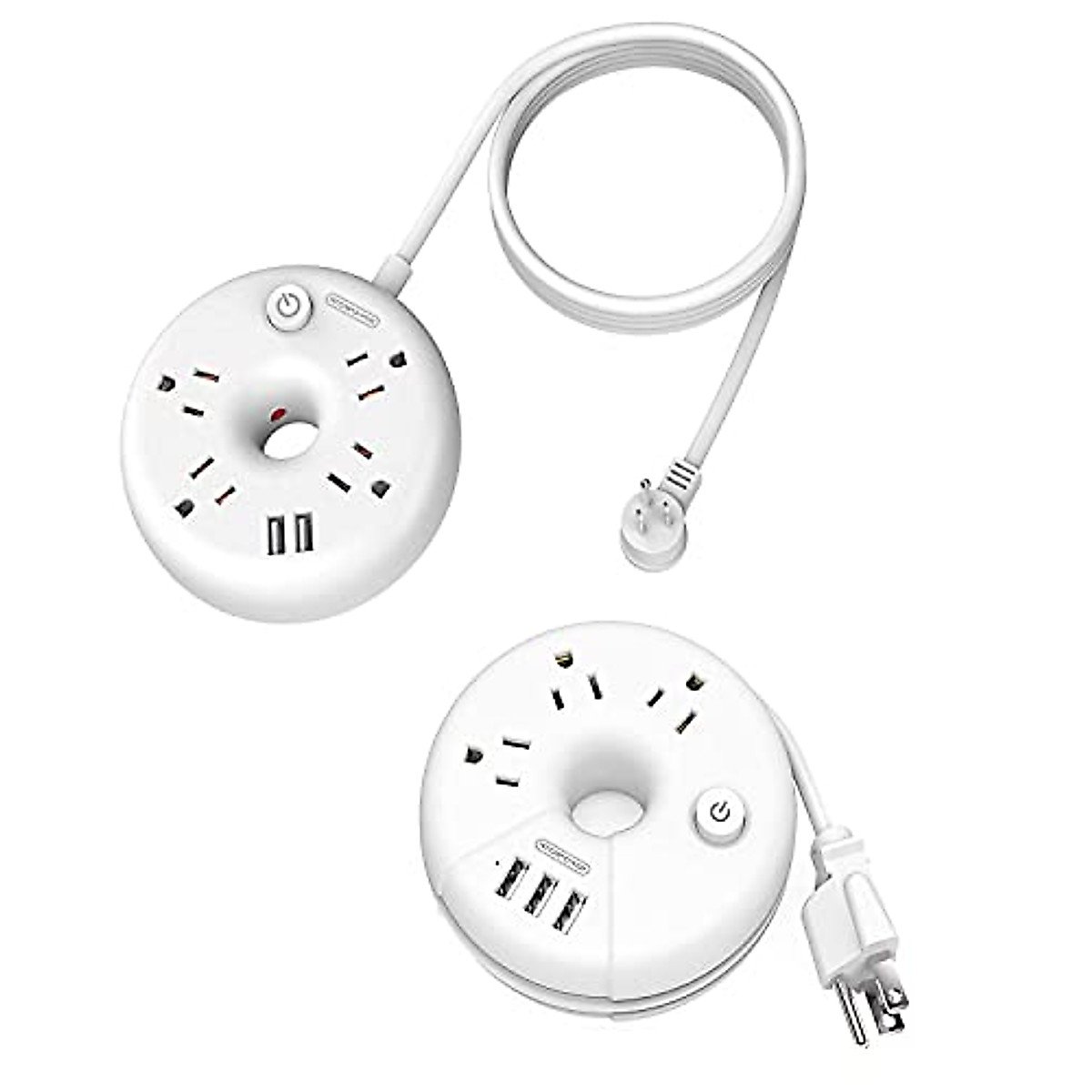 NTONPOWER Desktop Power Strip Bundle, 3 Outlets 3 USB Portable Power Strip with 15 inch Short Cord and 4 Outlets 2 USB with 10ft Long Extension Cord for Office, Home, Hotels, Dorm Room, Nightstand