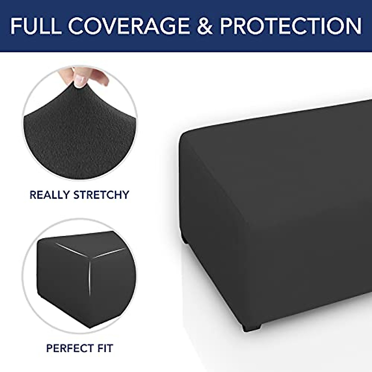 PureFit Super Stretch Soft Form Fit Ottoman Cover Rectangle - Ottoman Slipcovers for Foot Stool & Folding Storage Furniture for Living Room with Nonslip Elastic Bottom (Medium, Dark Gray)