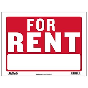 BAZIC For Rent Sign 9"X12", For Rent Rental House Home Apartment Car Auto Store Shops Business Waterproof Indoor Signage, 1-Pack