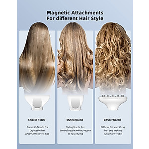 SKANWEN Hair Dryer with Diffuser, Folding Handle Ionic Blow Dryer with 110,000 RPM Brushless Motor | Fast Drying, Low Noise, Lightweight Design, Perfect for Women Curly Hair, Pearl White