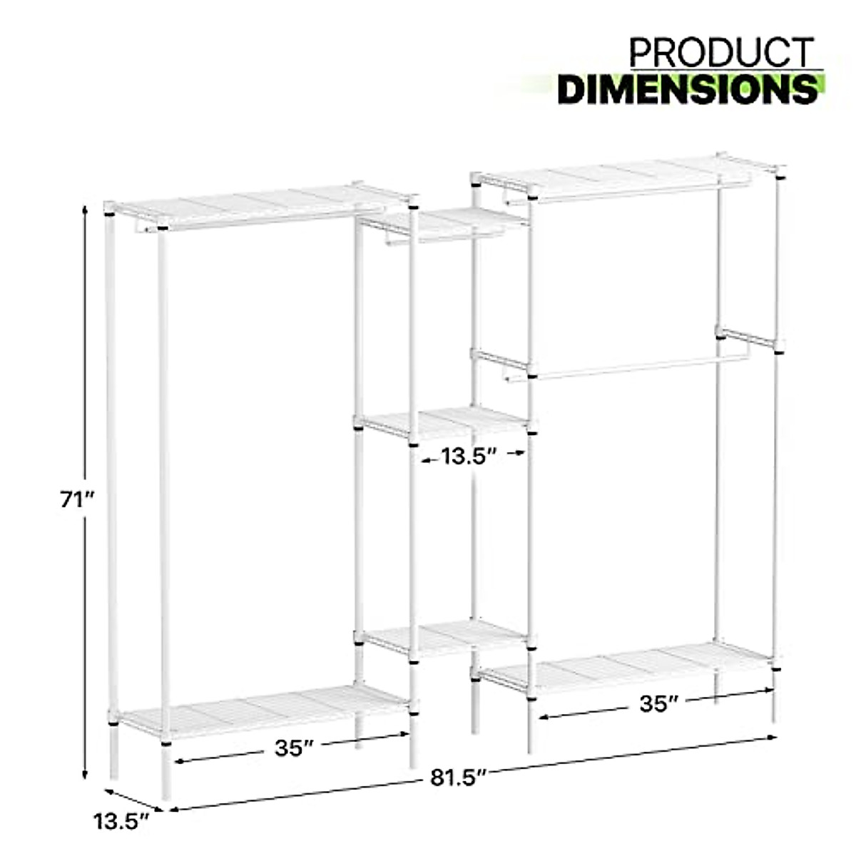 Magshion 81.5" Clothes Rack Heavy Duty Multi-Functional Garment Rack with 7 Tire Shelves and 4 Hanging Rod Sturdy Metal Storage Closet Wardrobe for Bedroom, Load 1000lbs, White