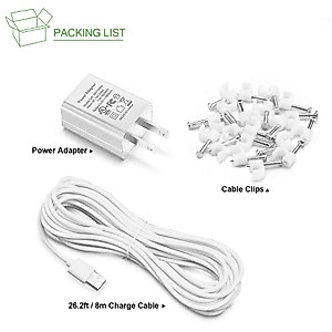 OLAIKE 8m/26ft Charge Cable with DC Power Adapter Compatible with Stick Up Cam Battery 3rd Gen/2nd Gen & Spotlight Cam Battery,Weatherproof Cable to Continuously Charge Your Camera,White
