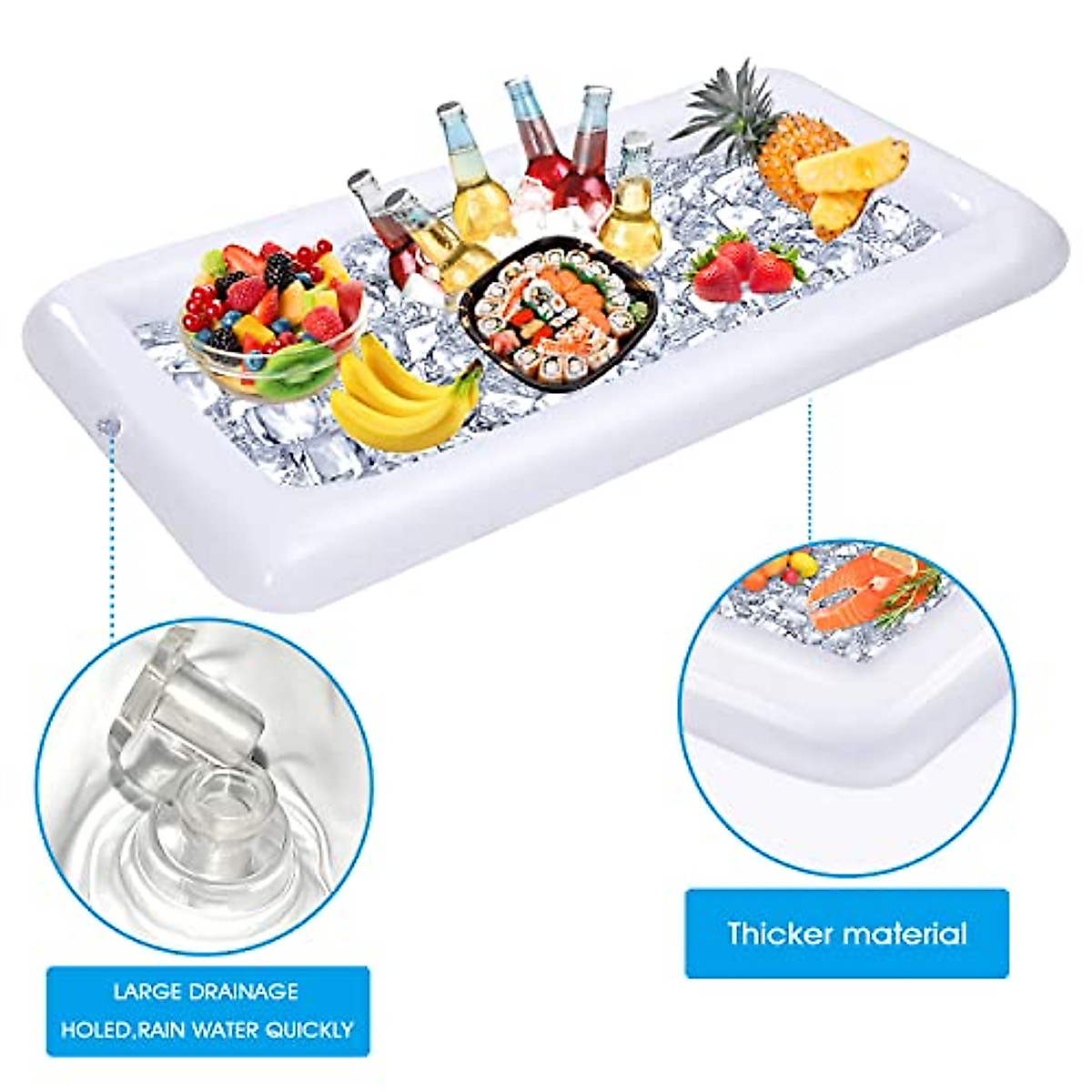 Jxzdle 4 Pack Inflatable Ice Serving Bar Pool Party Buffet Drink Cooler Floating Ice Tray Food Drink Containers for Summer Parties with Inflatorce