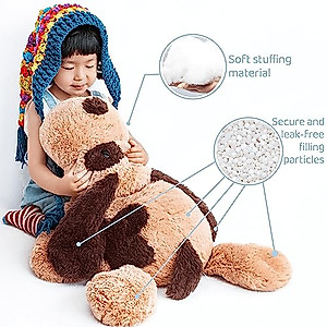 LELELONG Weighted Stuffed Animals for Anxiety 30'' 5lbs Weighted Dog Plush for Adults Kids 5 Pounds Brown