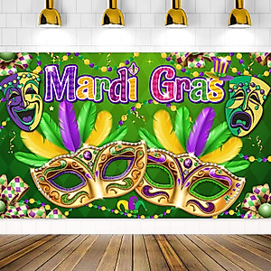 Large 71" X 43" Green Mardi Gras Banner, Mardi Gras Decorations for Party, Mardi Gras Party Decorations Mardi Gras Backdrop, Mardi Gras Party Supplies for Masquerade tineit