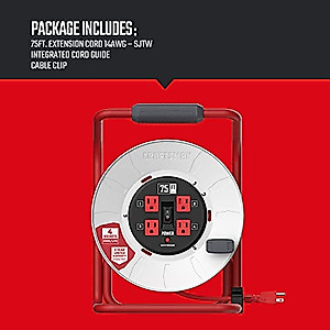 CRAFTSMAN Contractor Edition Retractable Extension Cord Reel 75 Ft. With 4 Outlets & Heavy Duty 12AWG SJTW Cable