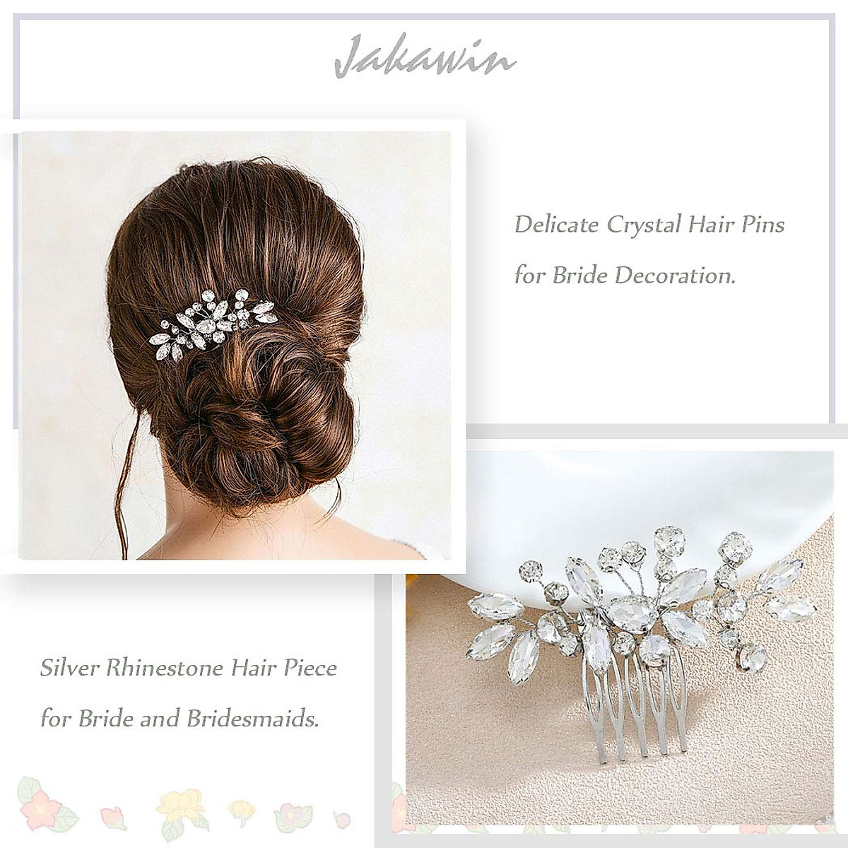 JAKAWIN Bride Wedding Hair Comb Crystal Hair Piece Rhinestone Bridal Hair Accessories for Women HC042 (Silver)