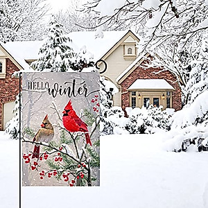 Winter Cardinal Bird Garden Flag 12x18 Vertical Double Sided Farmhouse Trees Snow Christmas Holiday Outside Decorations Burlap Yard Flag BW233