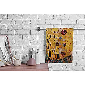 oFloral Hand Towels Cotton Washcloths Gustav Klimts The Kiss Oil Painting Art Comfortable Super-Absorbent Soft Towels for Bathroom Beach Kitchen Spa Gym Yoga Face Towel 15X30 Inch,