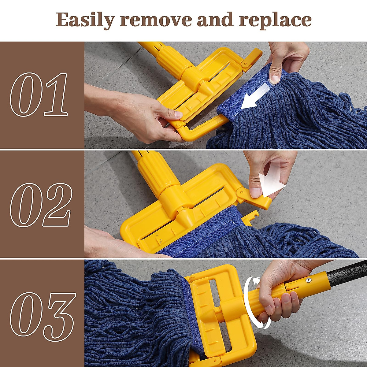 FLY HAWK Mop Handle Commercial Heavy Duty - 60 inch Metal Commercial Mop Stick,Side Gate Mop Head Replacement Holder for Floor Cleaning,Clamp Mop Handle Quick Change for Wet Mop (1)