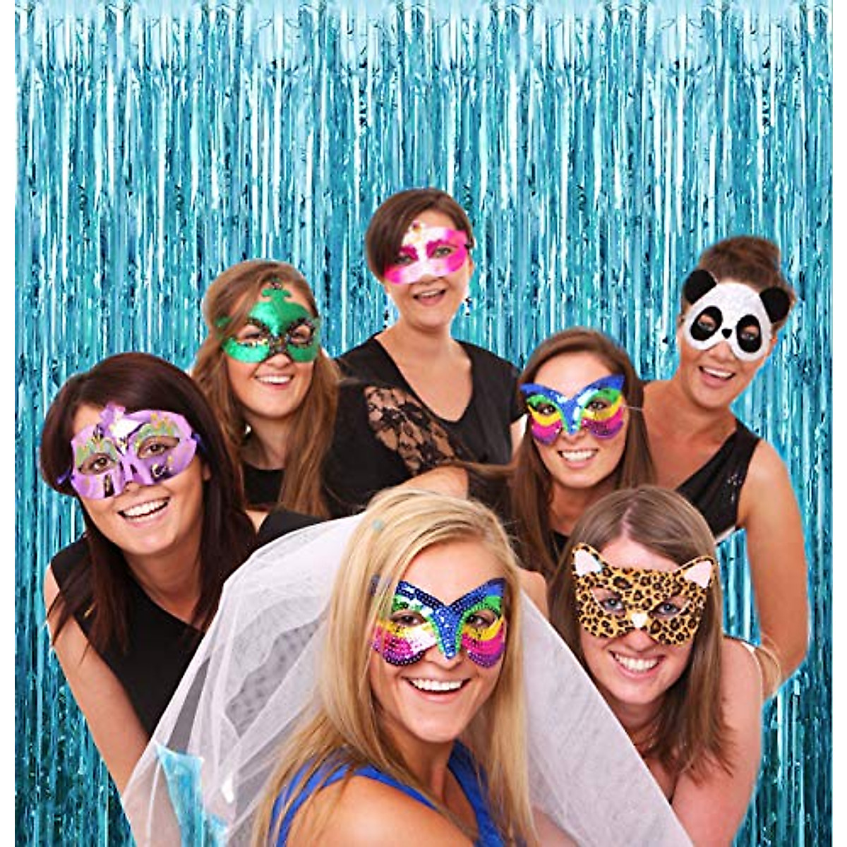 2pcs 3ft x 8.3ft Light Blue Metallic Tinsel Foil Fringe Curtains Photo Booth Props for Birthday Wedding Engagement Bridal Shower Baby Shower Bachelorette Holiday Celebration Party Decorations