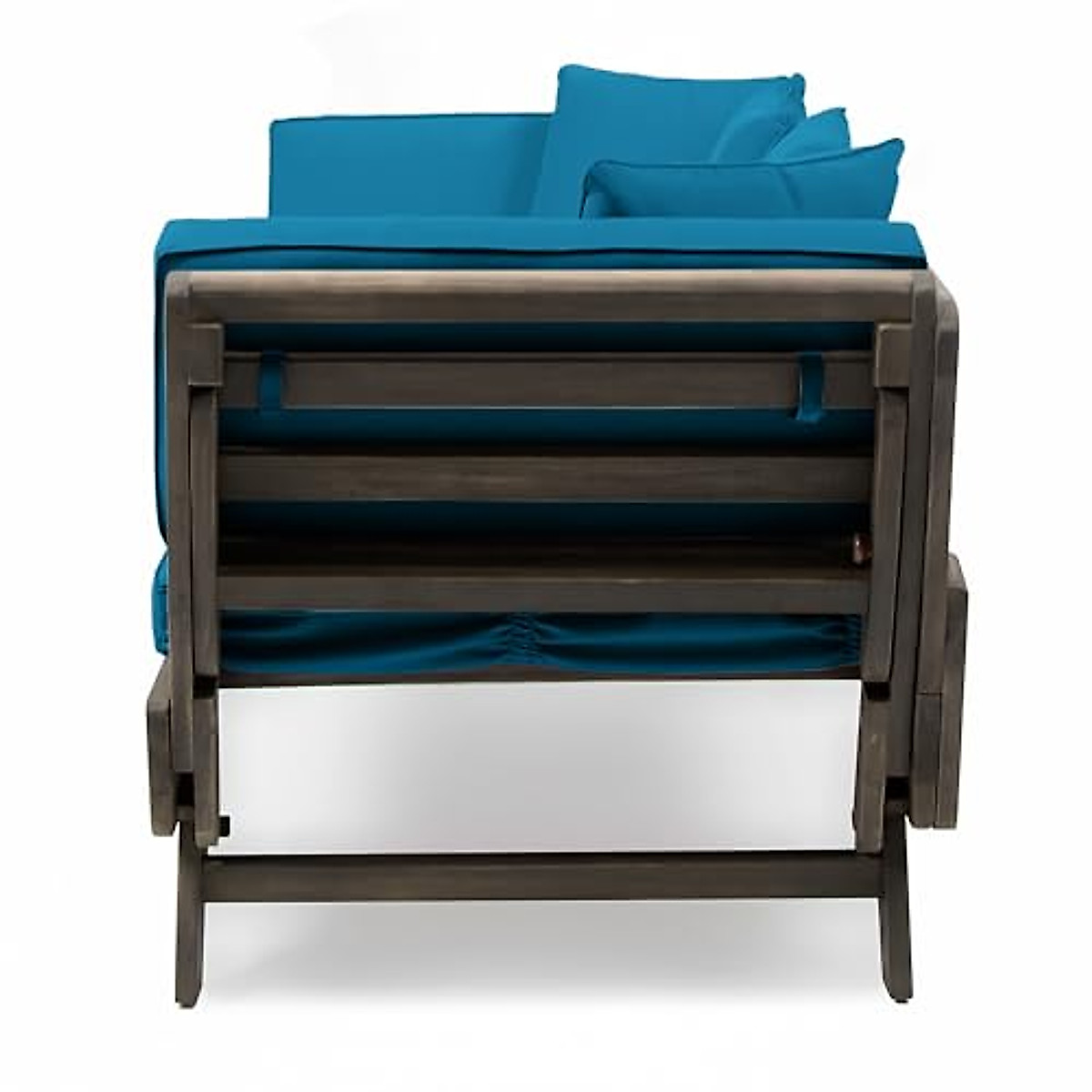 Christopher Knight Home Aldrich Outdoor Acacia Wood Expandable Daybed with Water Resistant Cushions, Dark Teal and Gray