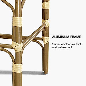 PURPLE LEAF French Bar Stool Set of 2 Outdoor Bar Patio Kitchen Counter Aluminum Frame Chair with Bamboo Print Finish Patio Bar Height Stool, Light Blue