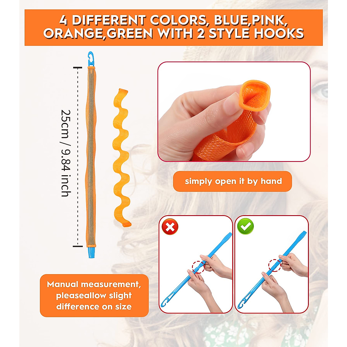 42 Pieces Heatless Waves Hair Curler, No Heat Damage Wavy Hair Curlers with 2 Sets of Styling Hooks, Heatless Curls for Women Girls Medium Short Hair(4 Colors,25cm/ 9.9")