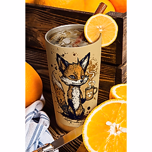 20oz Vintage Coffee Fox Tumbler, Gifts for Fox Lovers, Coffees Thermos for Women, Stainless Steel Double Wall Vacuum Insulated Coffee Mug, Travel Cup with Lid