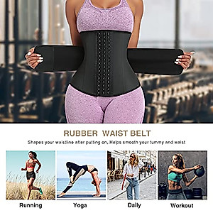FeelinGirl Latex Waist Trainer for Women Waist Cincher Girdle Long Torso Workout Waist Trainer Lower Belly Fat Black M