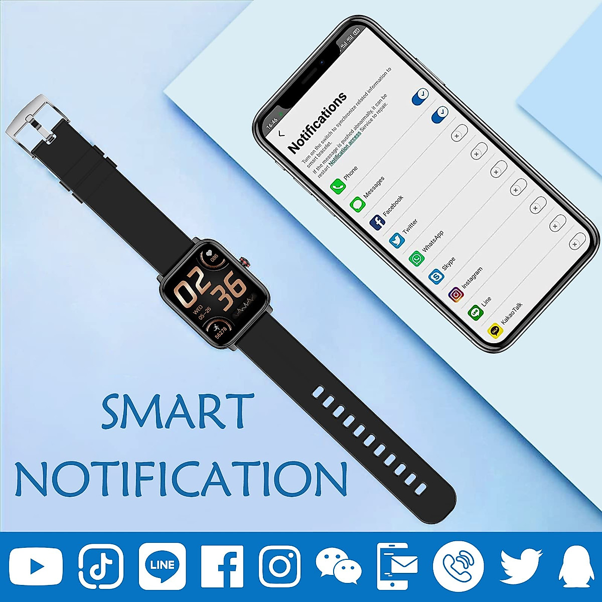 Pradory Smart Watch, Bluetooth Smartwatch with Heart Rate Blood Pressure Monitor, IP67 Waterproof Fitness Watch 1.6" Touch Screen Sports Tracker Watch for for Android iOS Phones Men Women Black