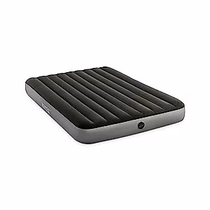 Intex 64779E Dura-Beam Standard Prestige Air Mattress: Fiber-Tech – Queen Size – Hand-Held Battery Pump – 10in Bed Height – 600lb Weight Capacity
