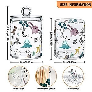 DOMIKING Colored Dinosaur 2 Pack Cotton Swab Holder Dispenser Plastic Jar Bathroom Storage Canister Acrylic Containers for Cotton Ball Floss Picks Hair Clips