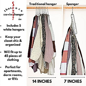 Space Saving Hanger [5 All White] Closet Organizers & Storage, Campers & RVs, College Dorm Room Essentials, Apartment, Multifunctional Closet Organizer, Cascading & Collapsible Hanger for 45 Pieces