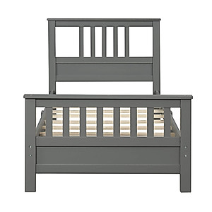 KoiHome Twin Wood Platform Bed with Headboard and Footboard, Modern Bed Frame with Solid Wood Slat and Support Legs for Bedroom, Simple and Classic Design,No Box Spring Need, Gray (Twin)
