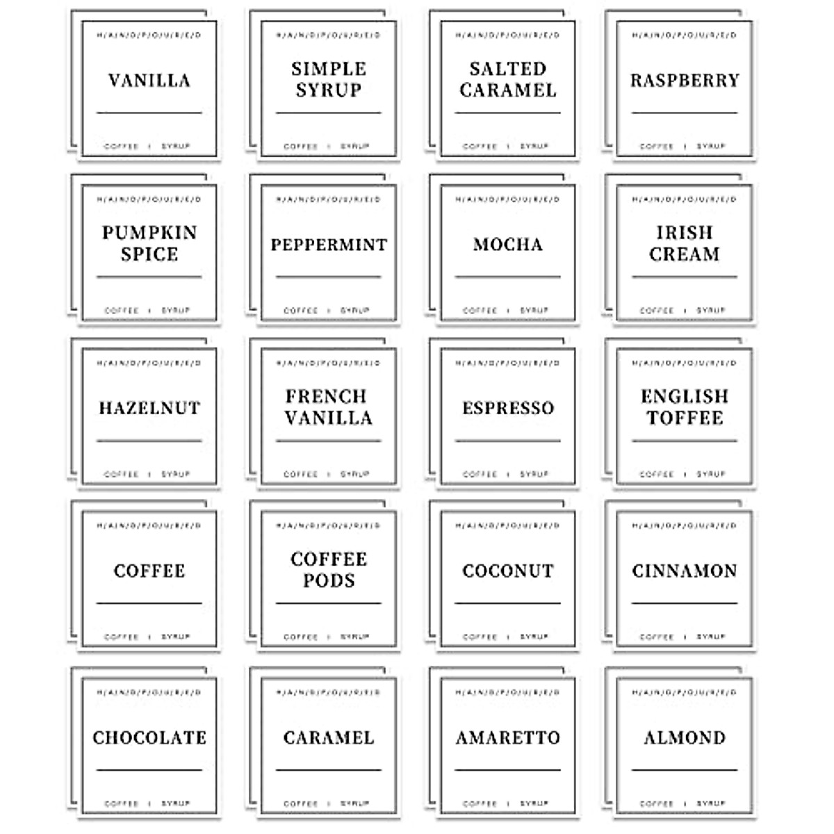 40PCS Coffee Syrup Labels for Coffee Bar, Coffee Station Syrup Dispenser Labels, Waterproof Labels for Coffee Syrup Bottles