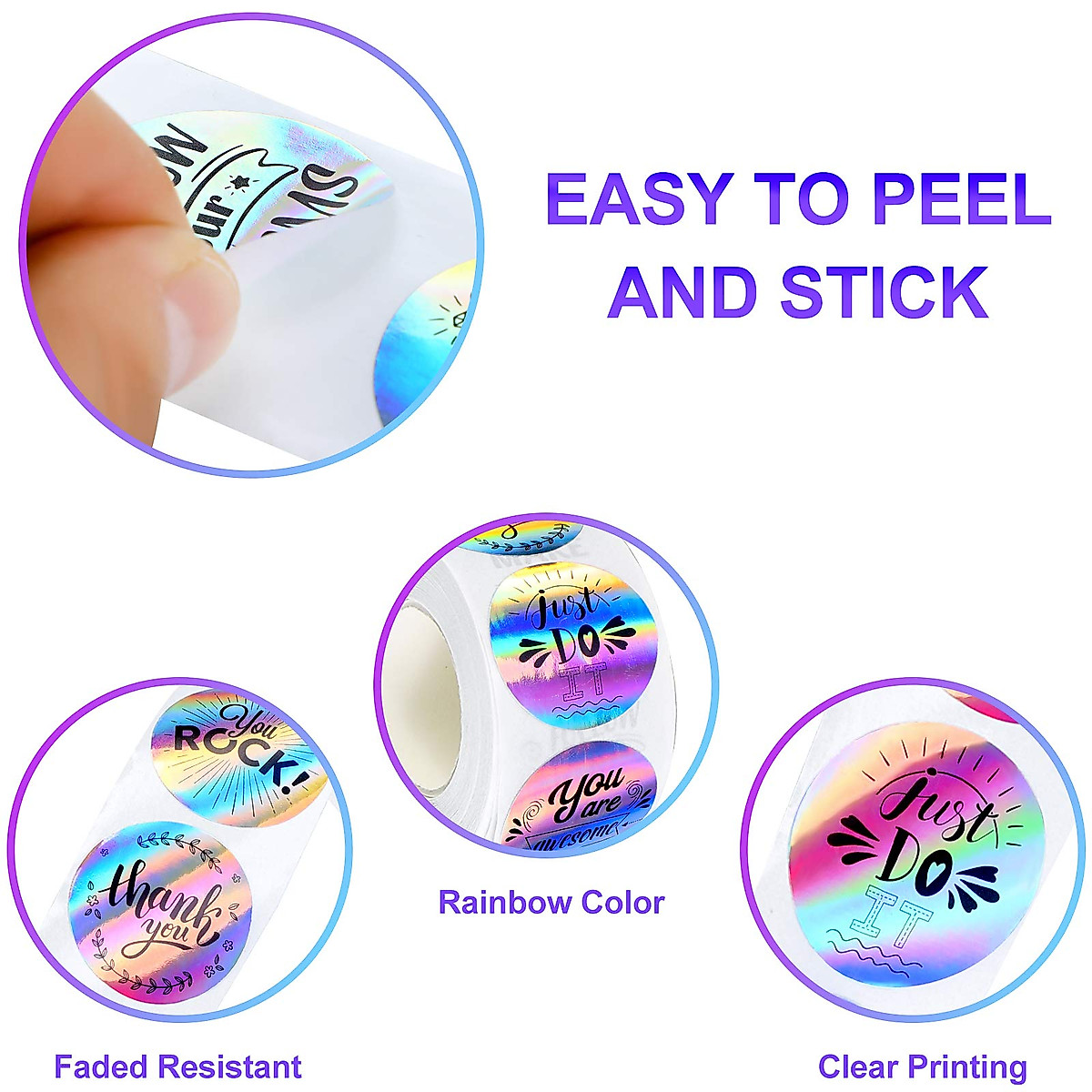 Zonon 500 Pcs Motivational Positive Affirmation Stickers Good Luck Inspirational Quote Stickers Roll Laser Encouraging Inspiring Labels Holographic Decal for Kids Adults Book Envelopes, 1.5 Inch