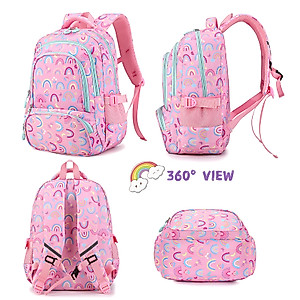 XLERHAZO School Backpack Lunch Bag Set Water Repellent Casual Daypack Lightweight Bookbags for Girls (Rainbow)