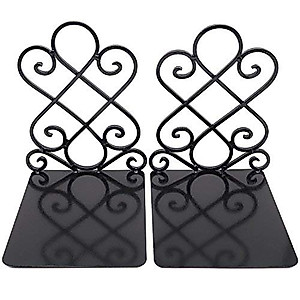 Anwenk Vintage Bookends with Felt Pads 2.2LB Heavy Duty Bookend Holder Long Base, Luxury Art Book Stand Retro Antique Style,Non-Skid Felt Pads to Protect Bookshelf Bookcase-Black,1 Pair