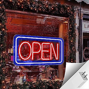 Open Sign With Adapter Neon Open Sign LED With 5 Adjustable Brightness Open Signs For Business Window Open Neon Sign Party Stores Shop Coffee Salon Hotel (Blue/Red-Horizontal) 16.5"X 9"