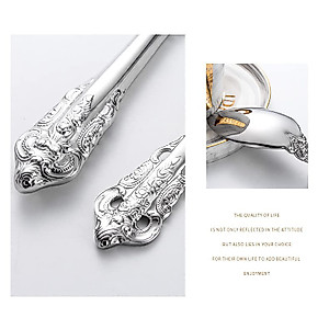 Silver Flatware Silverware Set for 6, Royal 18/10 Stainless Steel Tableware Cutlery Set Luxury Antique with 24 Pieces Dinnerware Set Restaurant Hotel Family Gatherings & Daily Use