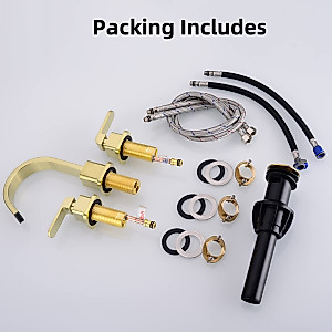 TRUSTMI 2 Handle 8 Inch Widespread Bathroom Faucet with Pop Up Drain Assembly Brass Square Waterfall Vanity Basin Sink Mixer Tap, Brushed Gold