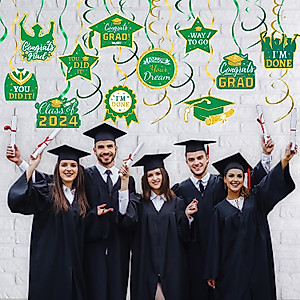 54 Pieces Graduation Decorations Class of 2024, Graduation Hanging Swirl for Congrats Grad Party Decorations Green and Gold Graduation Party Supplies