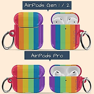 Artisticases Custom LGBTQ Rainbow Pride Flag Gay Case Designed for AirPods Gen 1 & 2 / AirPods Pro Case, Cute Personalized Name Hard Cover with Free Keychain