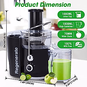 600W 3 Speeds Juicer Machines Vegetable and Fruit, Regenerate Centrifugal Juice Extractor with Big Mouth 3” Feed Chute, Easy to Clean, BPA-Free Compact Centrifugal Juice Maker, Black