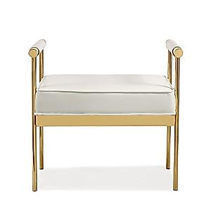 TOV Furniture The Diva Collection Modern Style Faux Leather Upholstered Salon Entry Way Bench, White