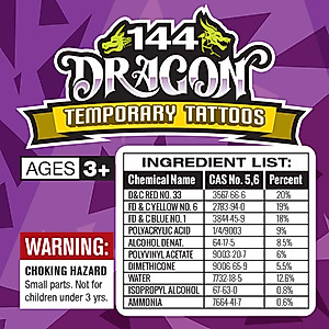 ArtCreativity Dragon Temporary Tattoos for Kids - Bulk Pack of 144 Tattoos in Assorted Designs, Non-Toxic 2 Inch Tats, Birthday Party Favors, Goodie Bag Fillers, Non-Candy Halloween Treats