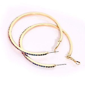 Crystal Hoop Earrings for Women Large Dazzling Rainbow Rhinestone Circle Fashion Earrings Sensitive Ears Pierced Earrings (Gold Rainbow)