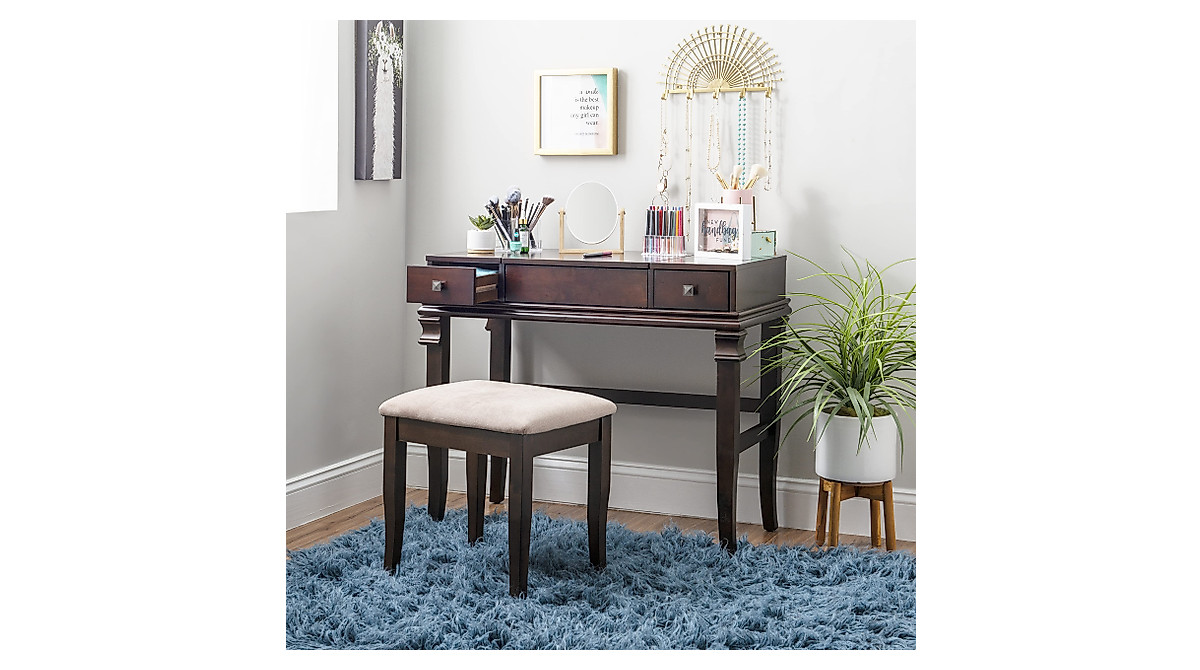 Linon Angela Walnut Vanity Set - Elegant & Functional